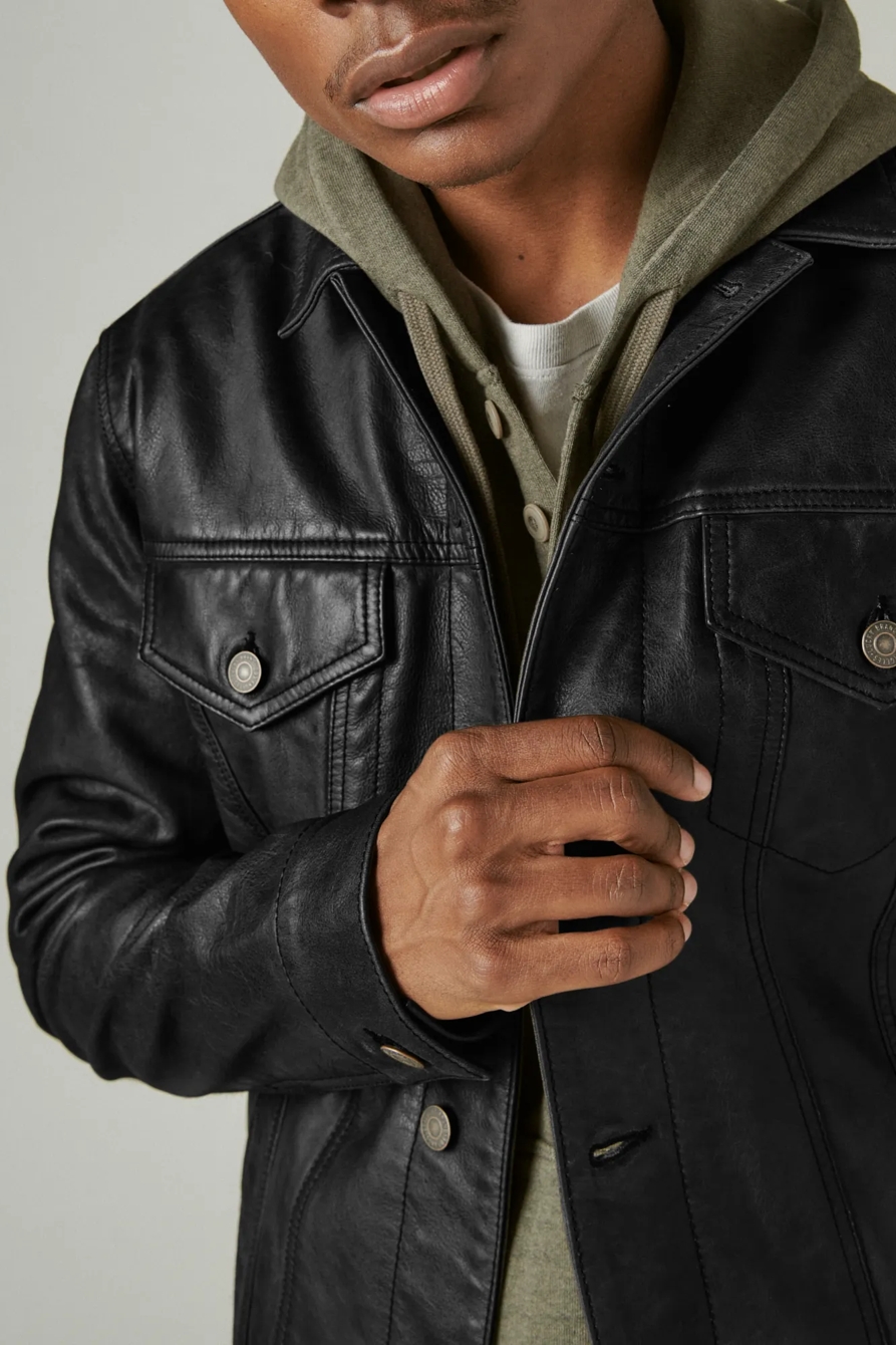 LEATHER TRUCKER JACKET | Lucky Brand LEATHER TRUCKER JACKET | Lucky Brand