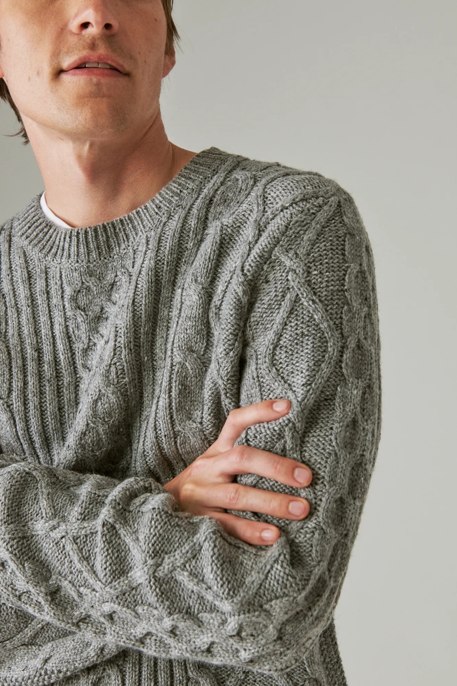 MIXED STITCH TWEED CREW NECK SWEATER | Lucky Brand