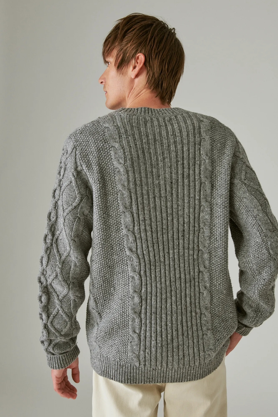MIXED STITCH TWEED CREW NECK SWEATER | Lucky Brand