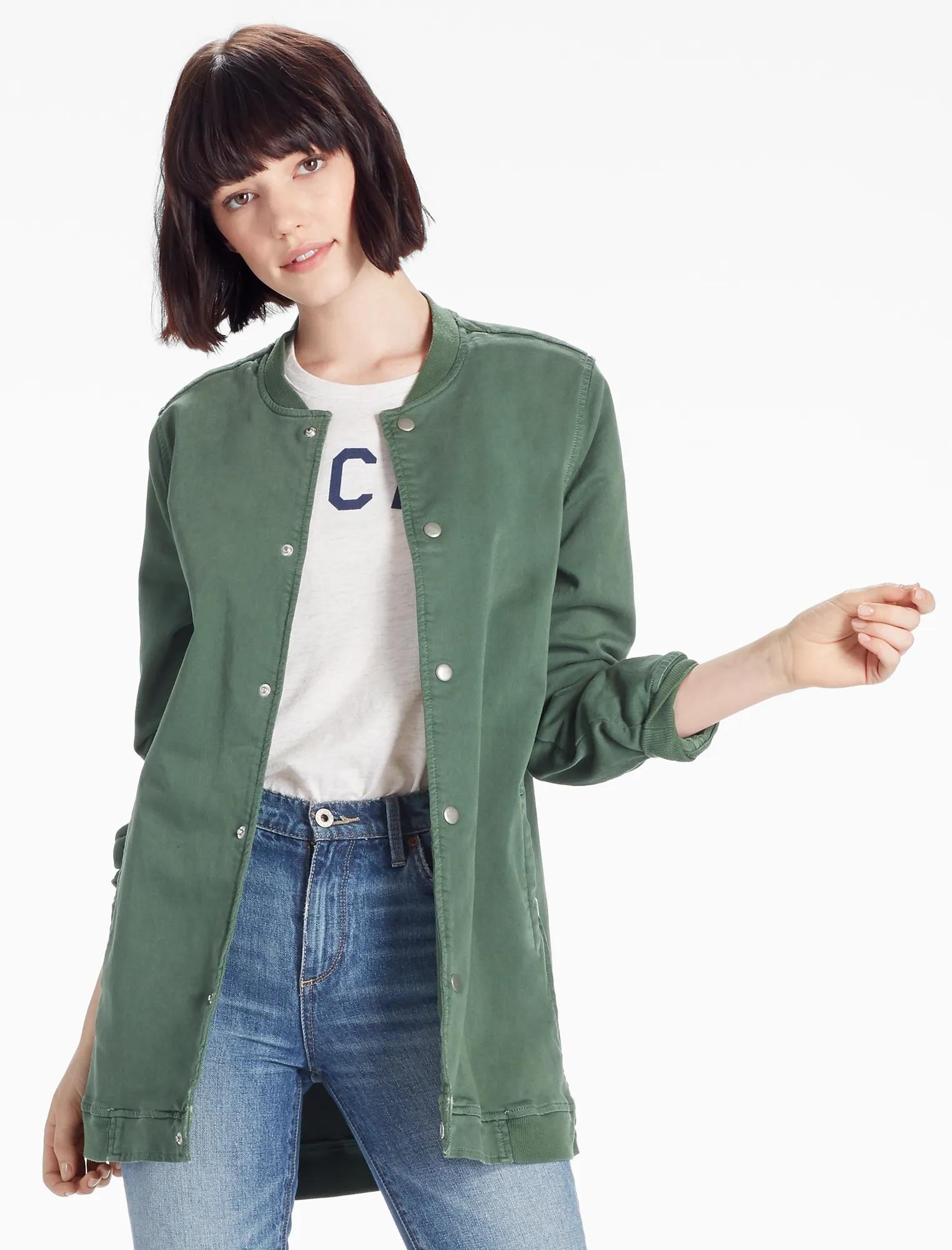 LONG VARSITY JACKET IN CILANTRO | Lucky Brand