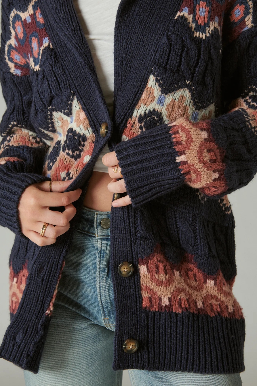 INTARSIA SHAWL COLLAR CARDIGAN | Lucky Brand INTARSIA SHAWL COLLAR CARDIGAN | Lucky Brand