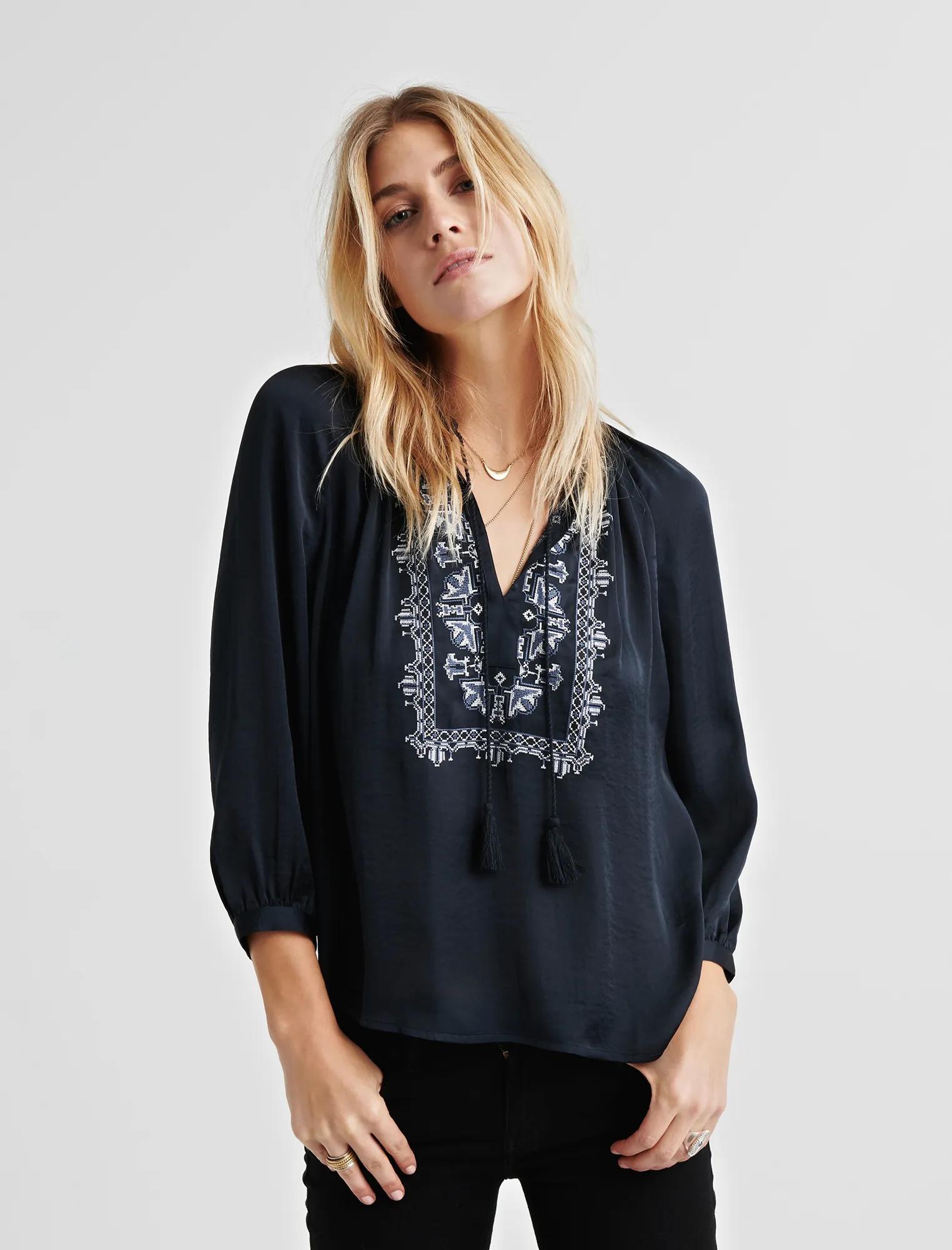 EMBROIDERED SATIN TOP | Lucky Brand